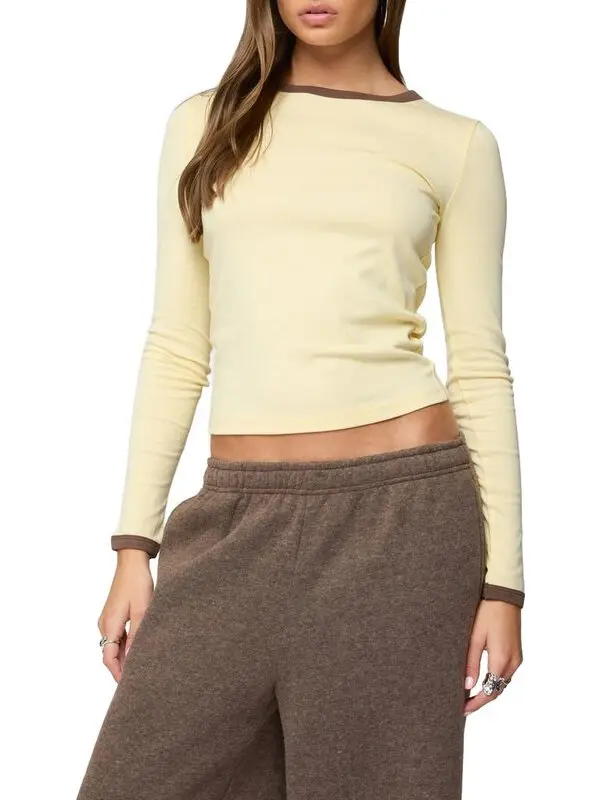 EDIKTED Zander Long Sleeve Crop T-shirt - Yellow