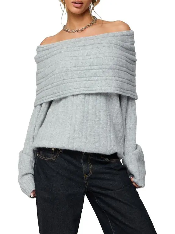 EDIKTED Oversized Off-the-shoulder Sweater - Light-gray-melange