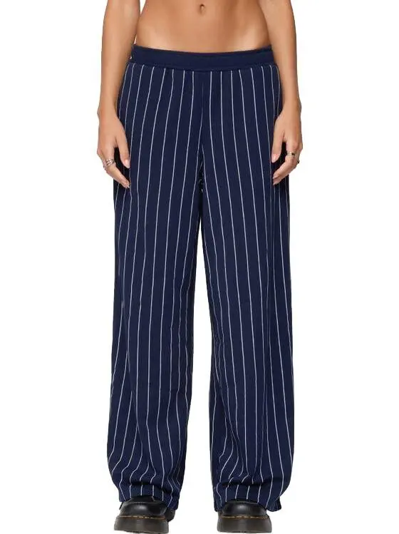 EDIKTED Pinstripe Wide Leg Pants - Navy