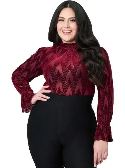 Unique Vintage Donna Blouse - Burgundy Lace