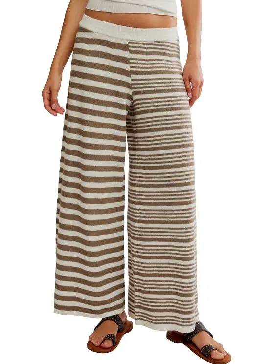 Free People Allyson Stripe Wide Leg Pants - Olive Stone Combo