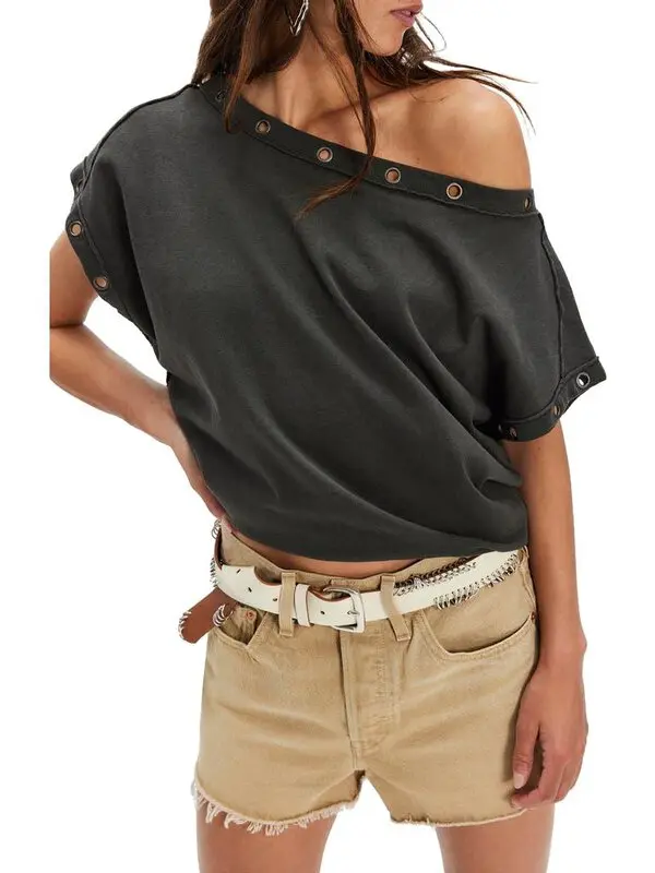 Free People Billie Grommet Top - Black