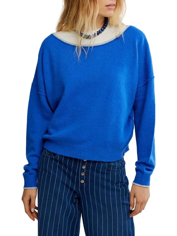 Free People Bateau Neck Sweater - Mazarine Combo