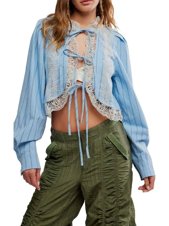 Free People Embroidered Lace Top - Chambray