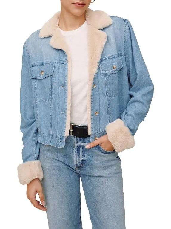 Bella Dahl Faux Shearling Lined Denim Trucker Jacket - Vintage Frost