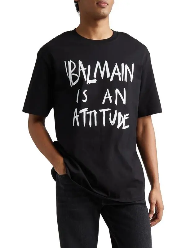 Balmain Attitude Graphic T-shirt - Eab Blk/white