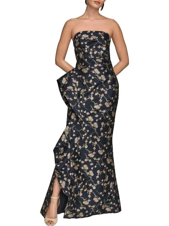 Donna Karan New York Strapless Ruffled Gown - Nightfall/vellum Multi