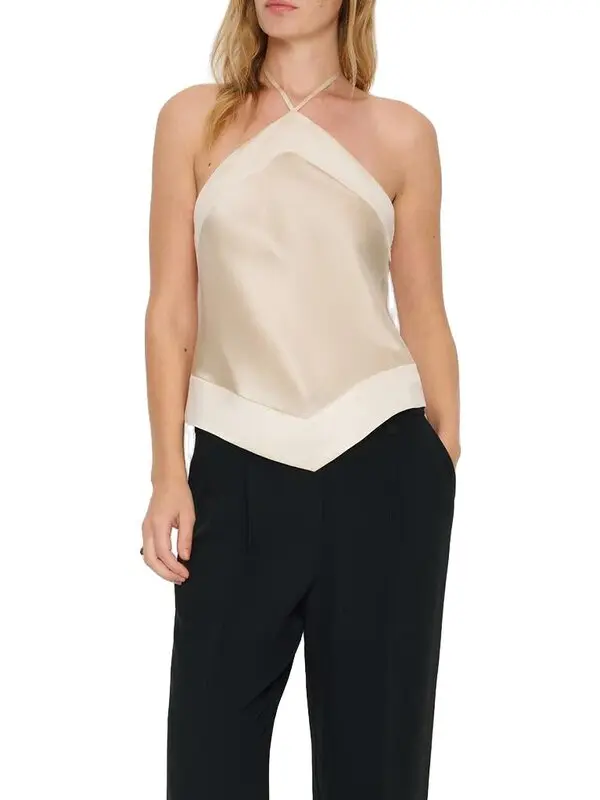 REFORMATION Jillian Halter Silk Top - Almond