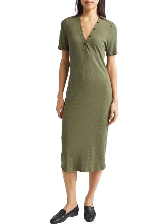 Derek Lam 10 Crosby Damiana Henley Rib Midi Dress - Fatigue