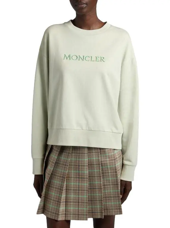 Moncler Logo Embroidered Cotton Fleece Sweatshirt - Green