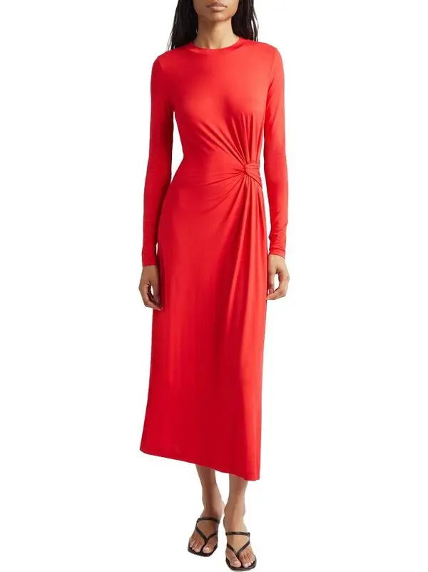 Derek Lam 10 Crosby Long Sleeve Twist Detail Jersey Midi Dress - Poppy Red