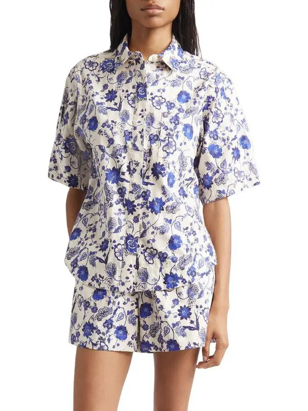 Derek Lam 10 Crosby Keaton Floral Cotton Button-up Shirt - French Blue Multi