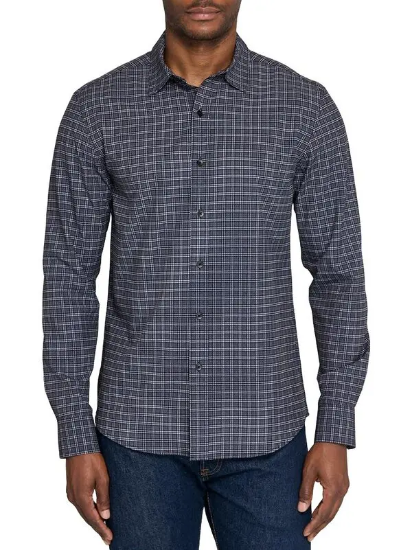 W.R.K Basic Slim Fit & Grey Plaid Performance Button-up Shirt - Black