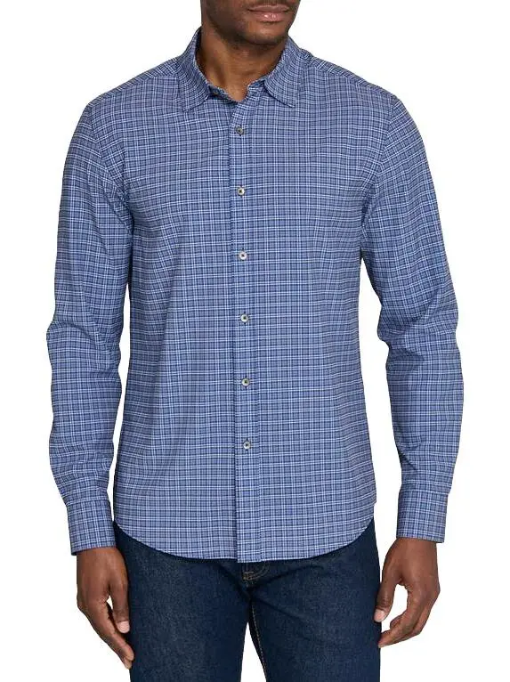 W.R.K Basic Slim Fit Plaid Performance Button-up Shirt - Navy