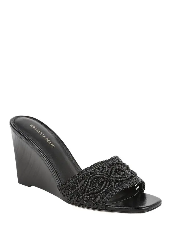 Veronica Beard Macramé Wedge Slide Sandal - Black