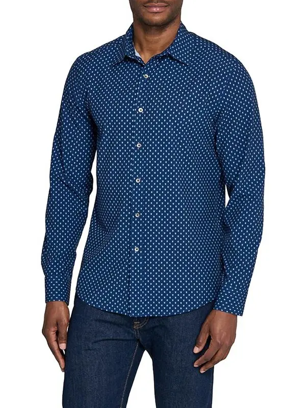 W.R.K Basic Slim Fit Micropaisley Performance Button-up Shirt - Navy