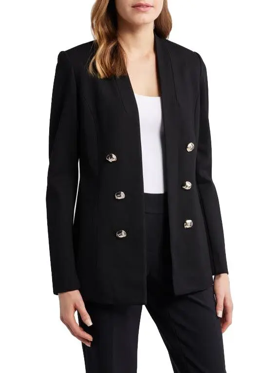 Anne Klein Shawl Collar Faux Double Breasted Jacket - Anne Black