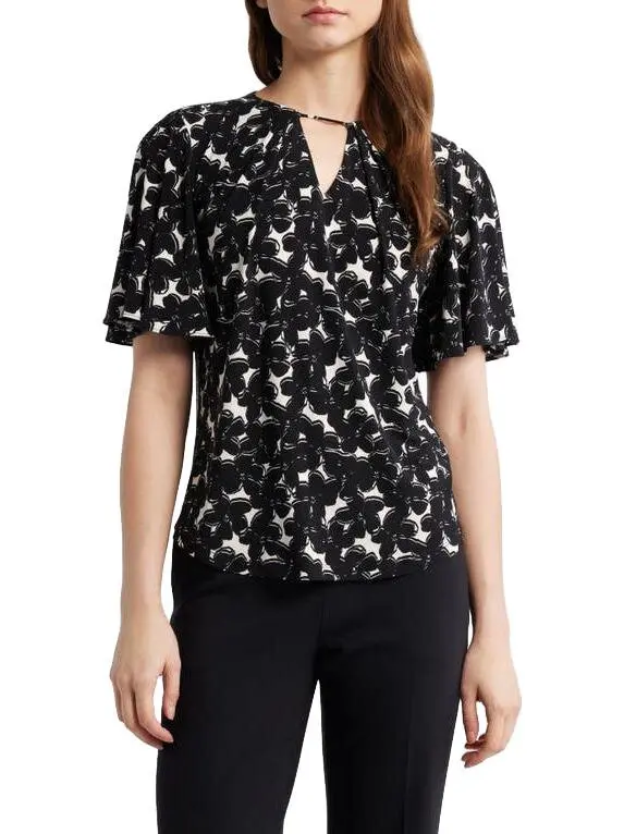 Anne Klein Floral Print Top - Anne Black/white Dove