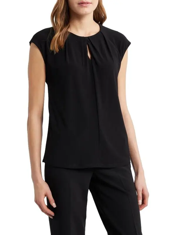 Anne Klein Pleated Neck Cap-sleeve Top - Anne Black