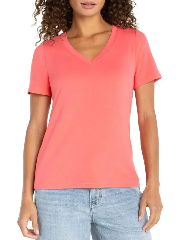 LIVERPOOL Short Sleeve V-neck T-shirt - Sunset Coral