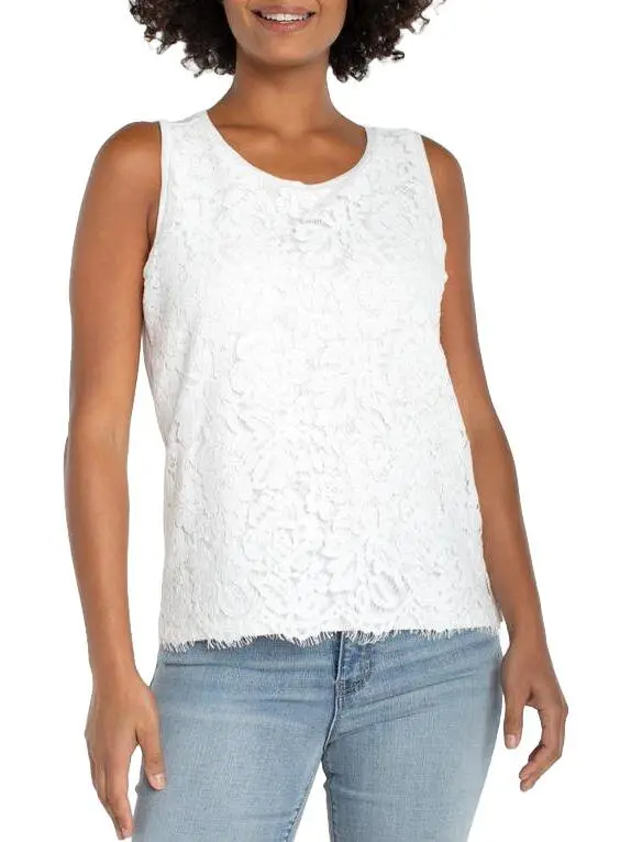 LIVERPOOL Lace Front Knit Tank - Whipped Cream