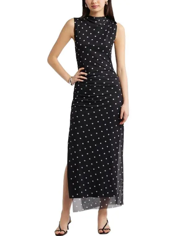 OPEN EDIT Mesh Body-con Maxi Dress - Black- White Still Dot