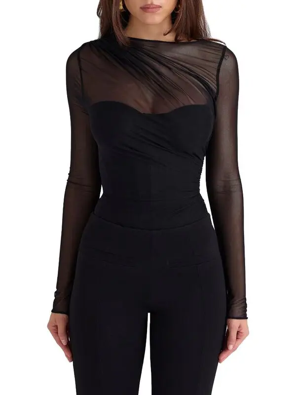 House Of Cb Orelia Draped Mesh Bodysuit - Black