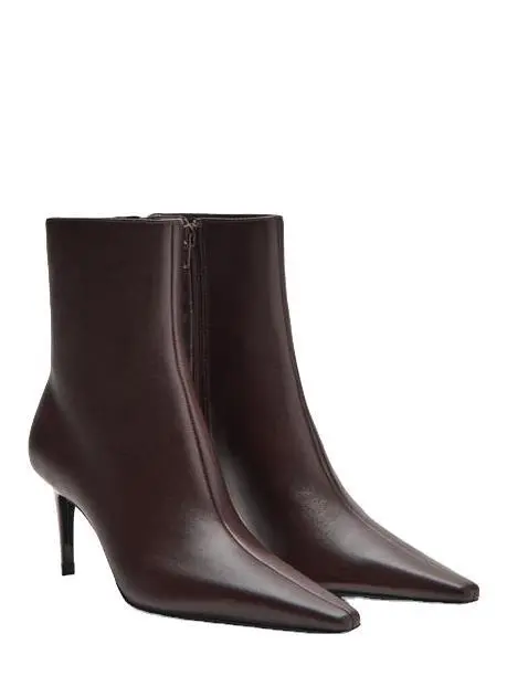 Mango Pointed Toe Ankle Booties - Dark Brown