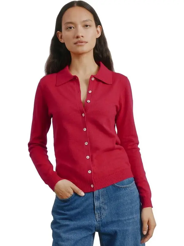 ALBARAY Knitted Button Through Polo Top - Red