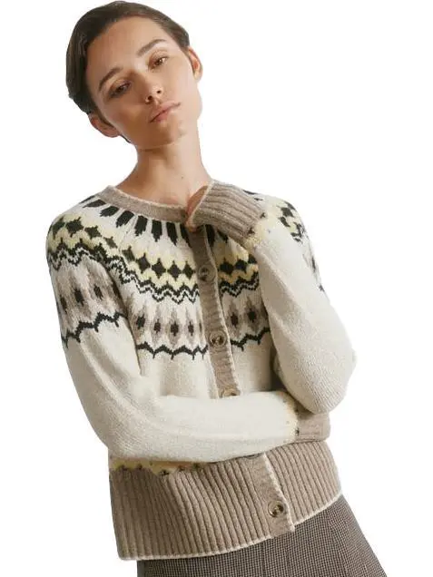 ALBARAY Fair Isle Yoke Cardigan - Neautral