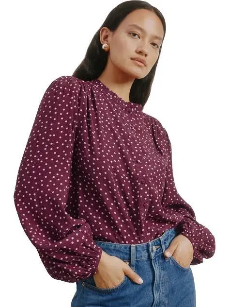 ALBARAY Long Sleeve Spot Print Blouse - Burgundy