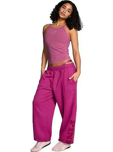Pink Luxe Fleece Baggy Sweatpants - Purple