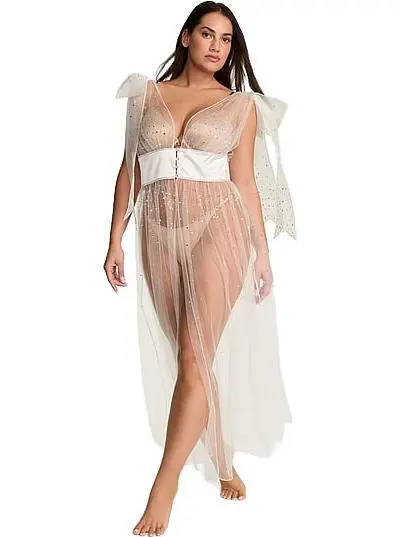 Victoria's Secret Dream Angels Atelier Sheer Bow Robe - White,ivory