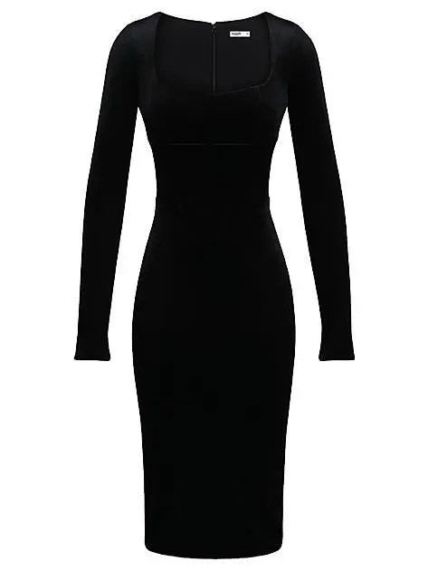 House Of Cb Asha Square-neck Midi Dress - Black Velvet