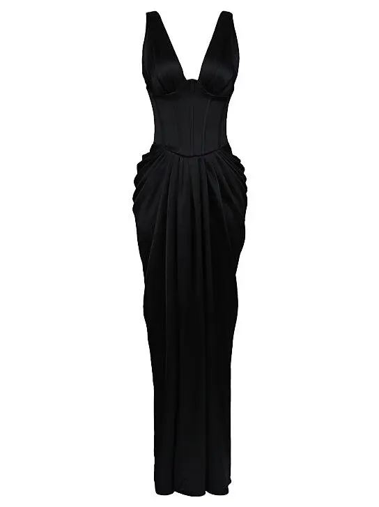House Of Cb Satin Hourglass Maxi Dress - Black