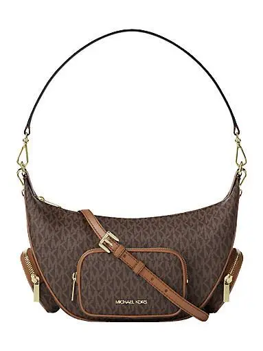 Michael Kors Merritt Medium Signature Logo Convertible Shoulder Bag - Brown