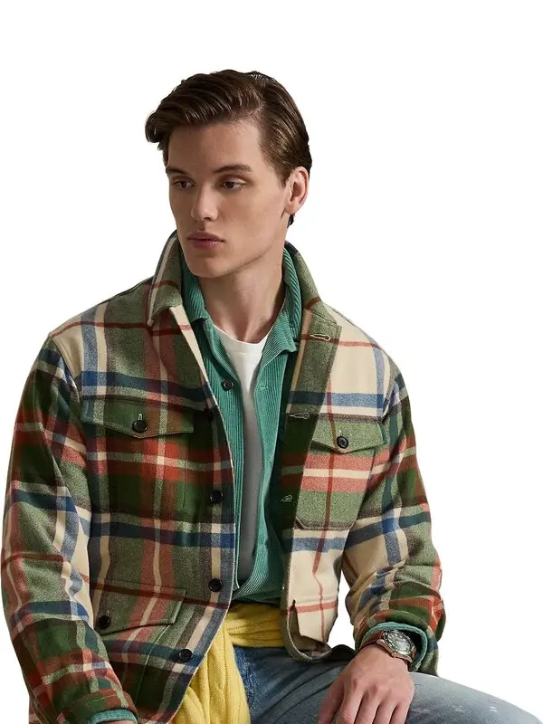 Ralph Lauren Plaid Wool Overshirt - Cream Olive Multi