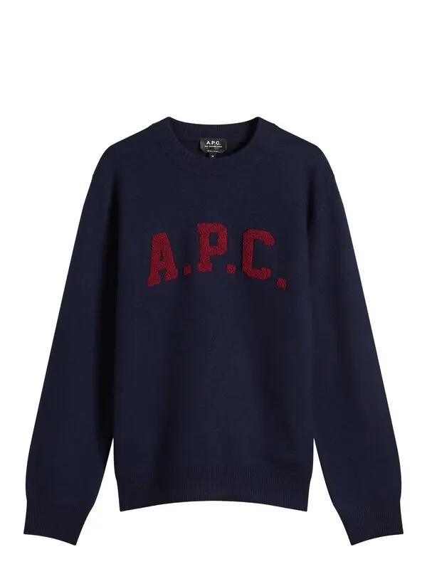A.p.c. College Logo Crew Neck Jumper - Dark Navy
