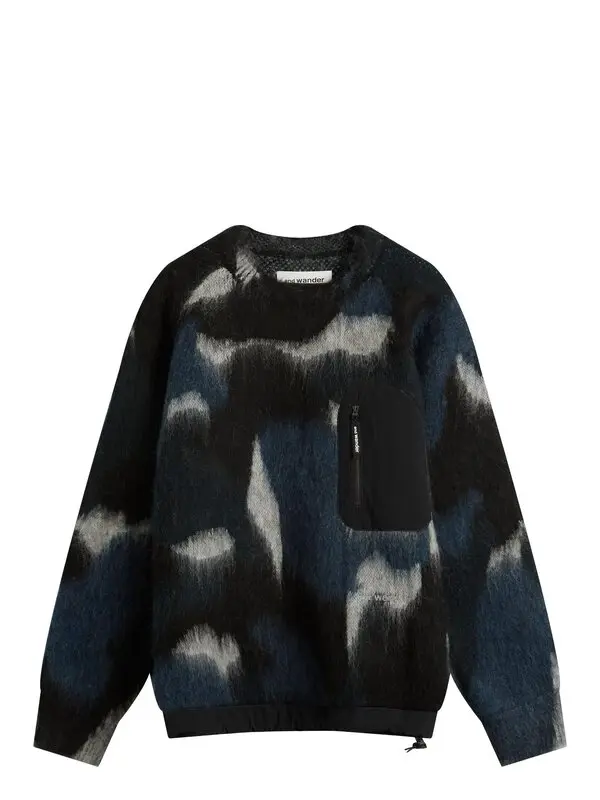 AND WANDER Mixed Colour Shaggy Knit Sweater - Black Mix