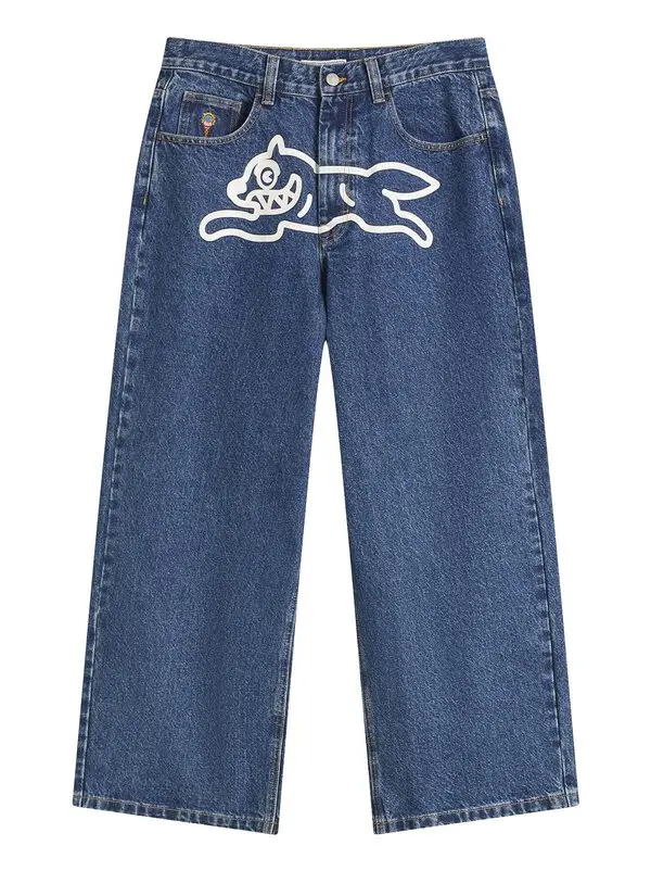 ICECREAM Running Dog Triple Scoop Wide Denim Jeans - Mid Wash Blue