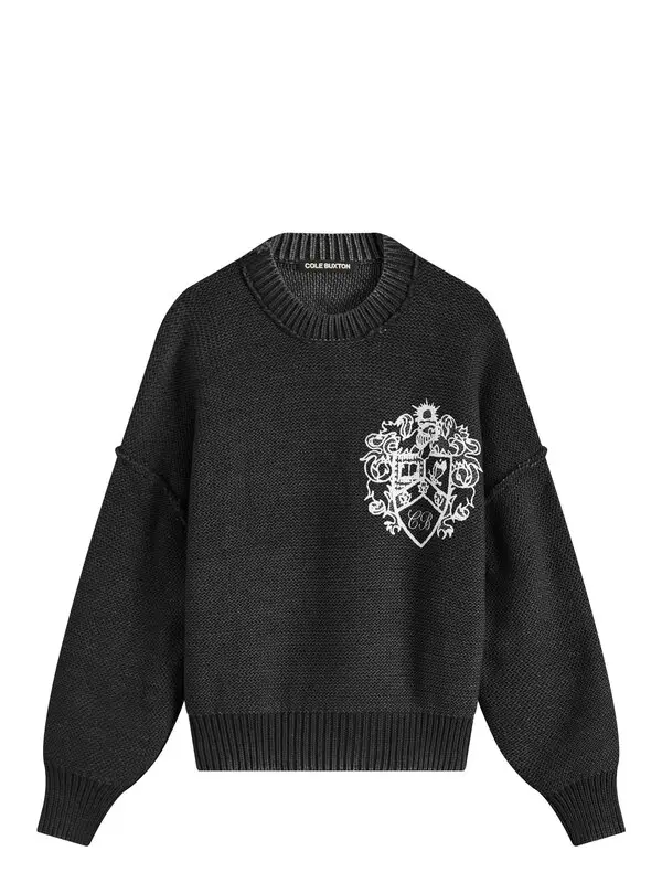 COLE BUXTON Collegiate Crest Knit Sweater - Washed Black