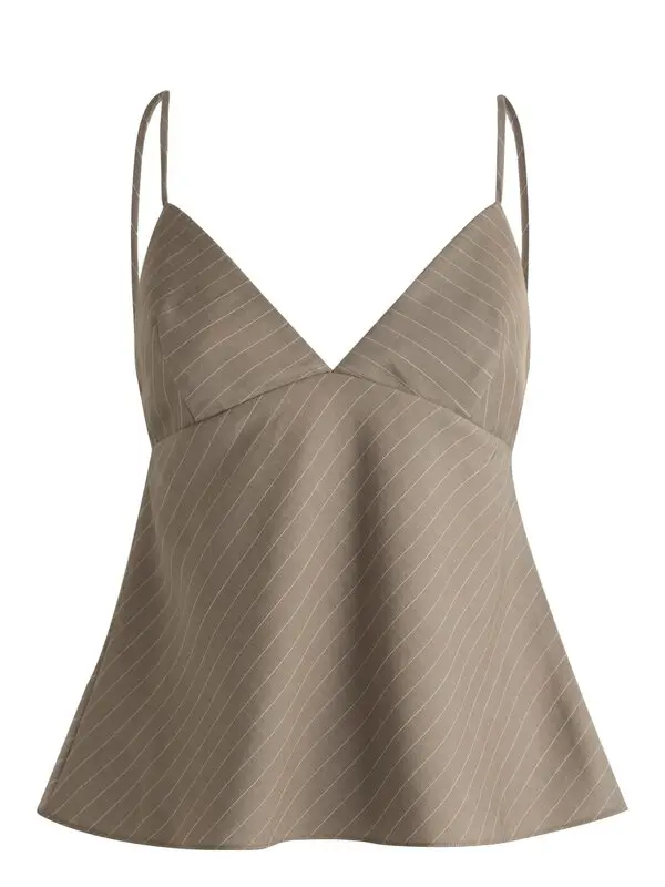 ST. AGNI Bias Cami Top - Khaki Pinstripe
