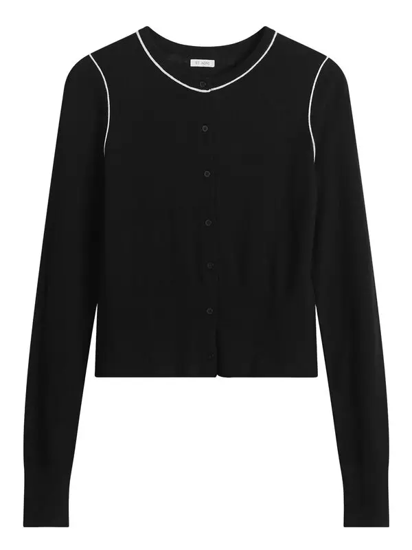 ST. AGNI Wool Fine Line Cardigan - Black/off White