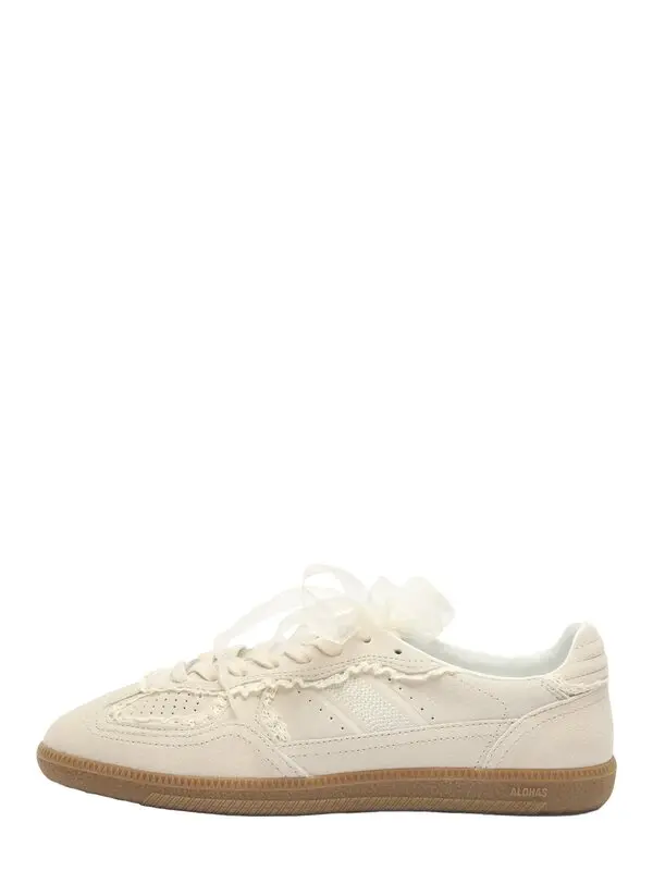 ALOHAS Leather Sneakers With Crochet Frills - Crochet Cream