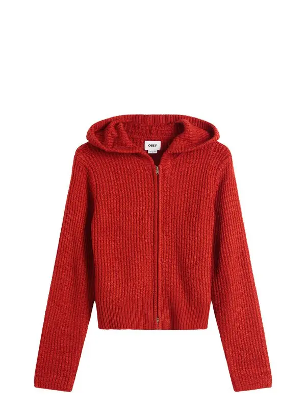 Obey Glenda Hood Zip Sweater - Tomato