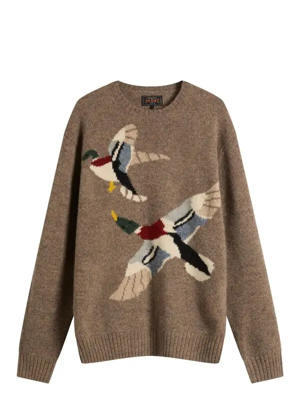BEAMS Intarsia Duck Jumper - Beige