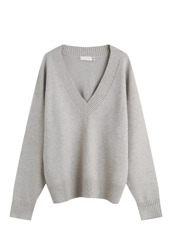 Good American Knit Deep V Sweater - Melange Grey