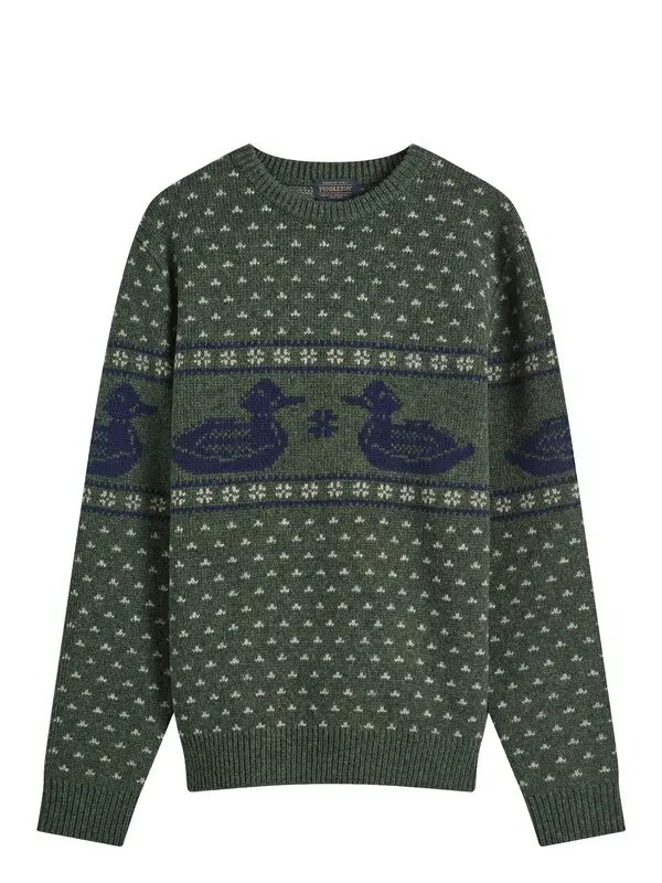 Pendleton Jacquard Lambswool Jumper - Green