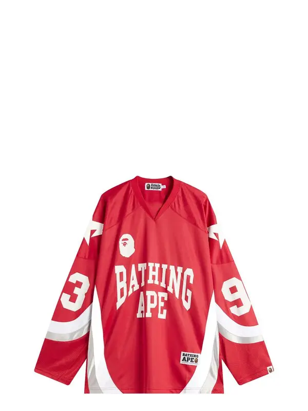 A BATHING APE Line Camo Jacquard Logo Ice Hockey Jersey - Red