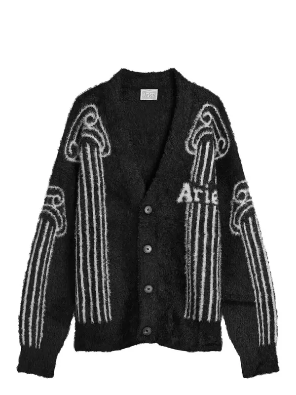 Aries Oversized Chenille Column Knit Cardigan - Black